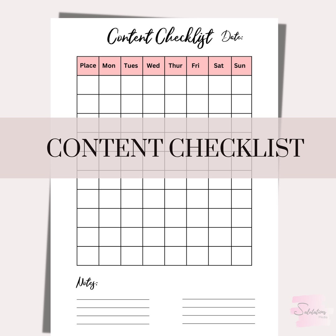 Social Media Content Weekly Checklist Printable. Digital UGC Influencer ...