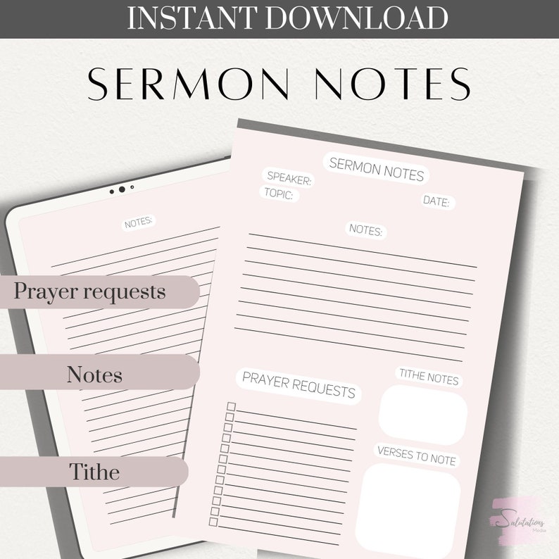 Sermon Notes Devotional Bible Study Printable.prayer Requests Christian ...