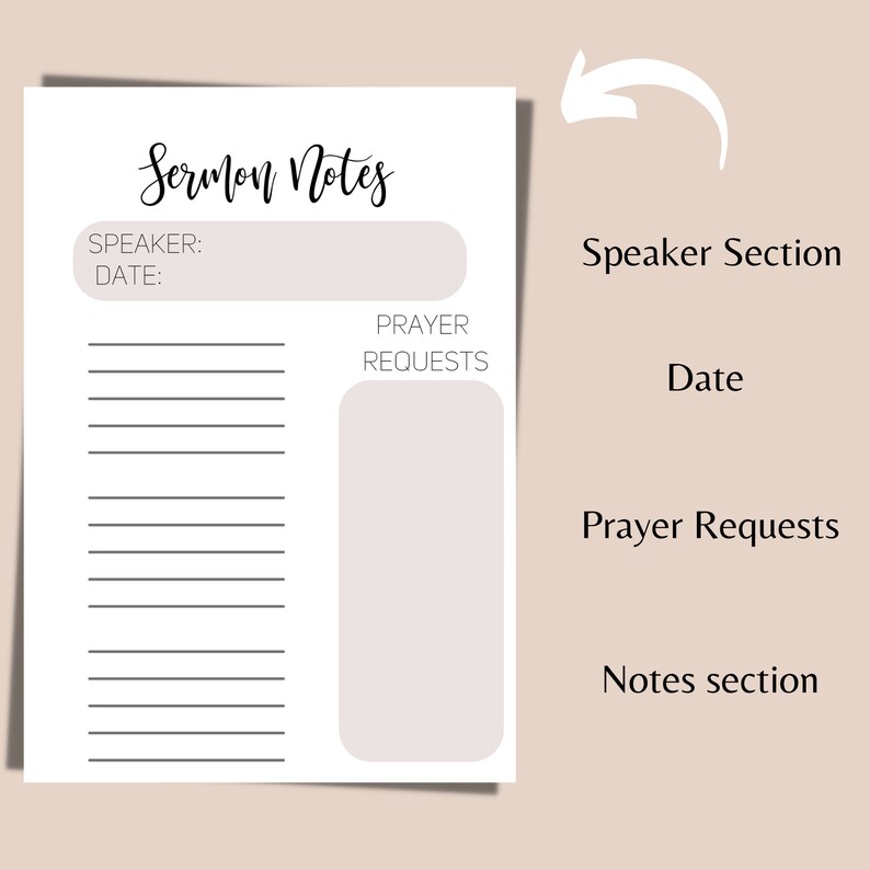 Sermon Notes Printable, Prayer Requests, Devotional Printable, Digital ...