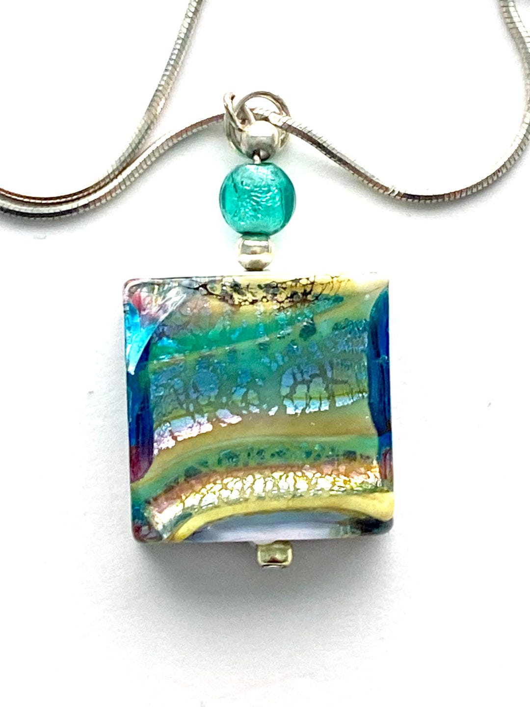 Murano Glass Pendant With Green Square Murano Spangle Bead With ...