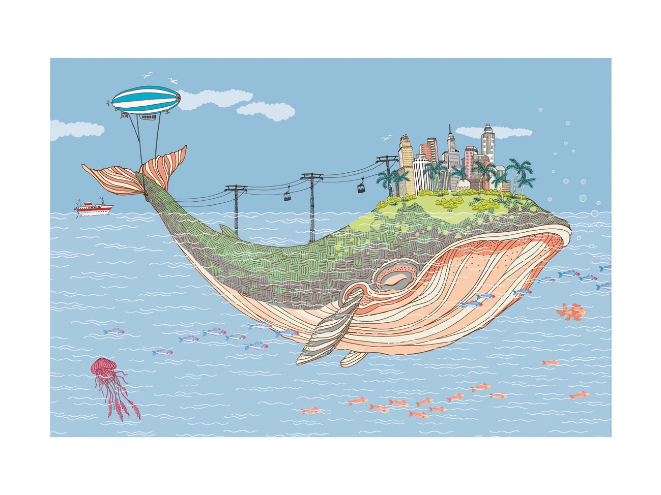 Sleepy Whale, Children Illustration, Decoration, Whales, Whale Poster ...