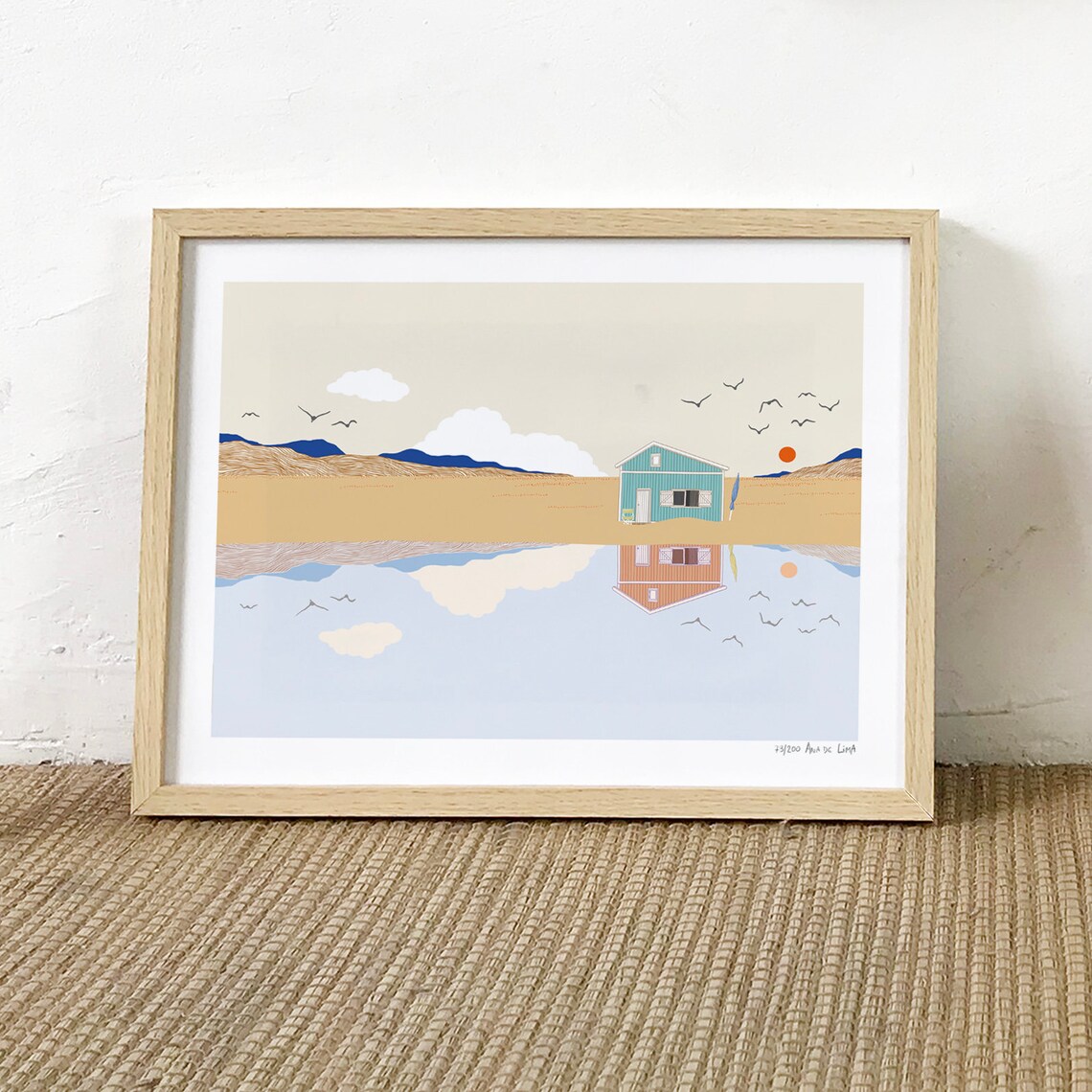 Limited Edition Print Illustration Drawing "beach House", Landscape ...
