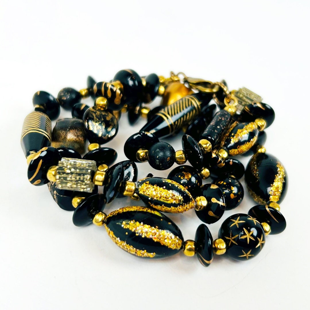 DARKLY WE WONDER Black and Gold Vintage Beads in Resin, Glass, and ...