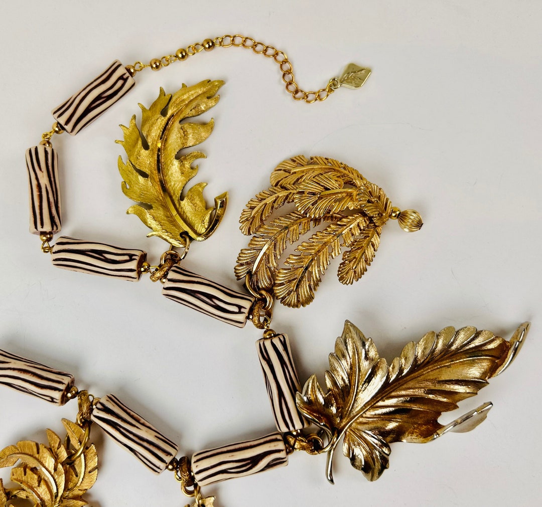 NATURAL ORDER Golden Leaves Hang From Buff and Chocolate Resin Branch ...