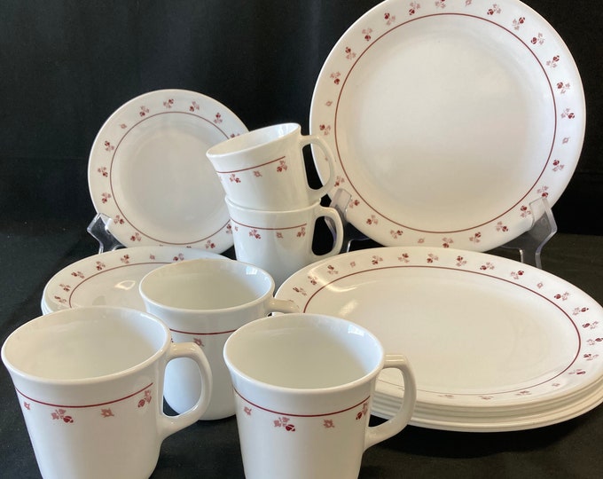 18 Piece Corelle Burgundy Dinnerware Set - Etsy