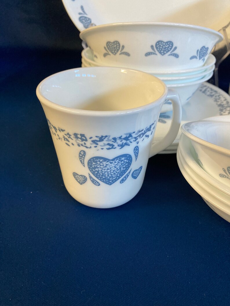 24 Piece Corelle Blue Hearts Dinnerware Set Service for 4 - Etsy