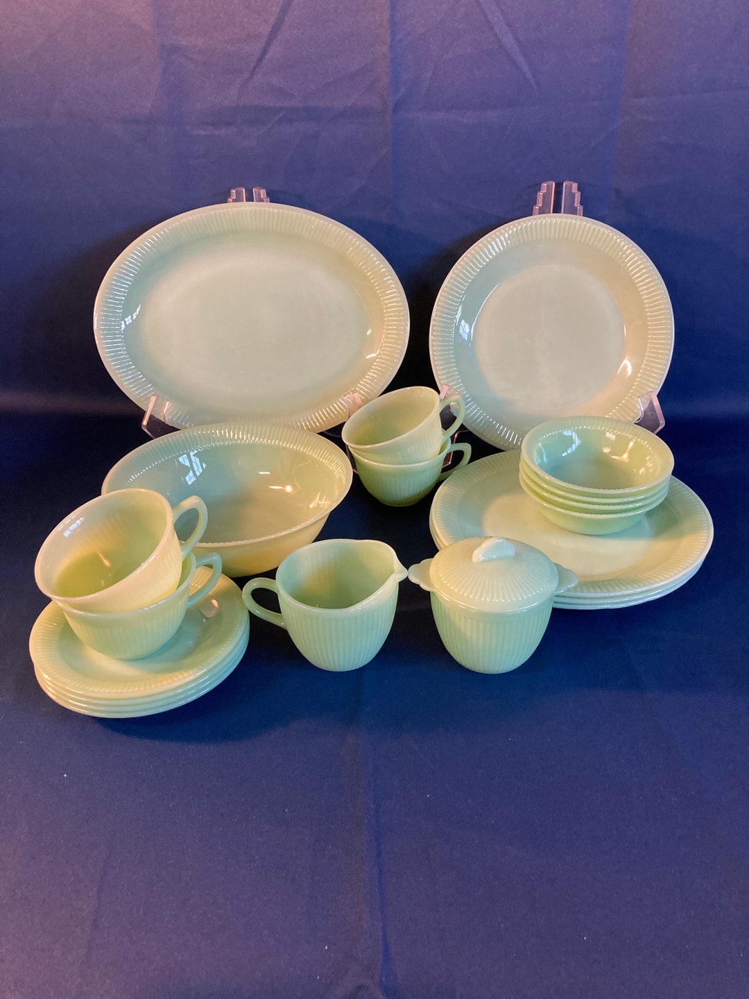 21 Piece Anchor Hocking Fire King Jadeite Jane Ray Dinnerware Set ...
