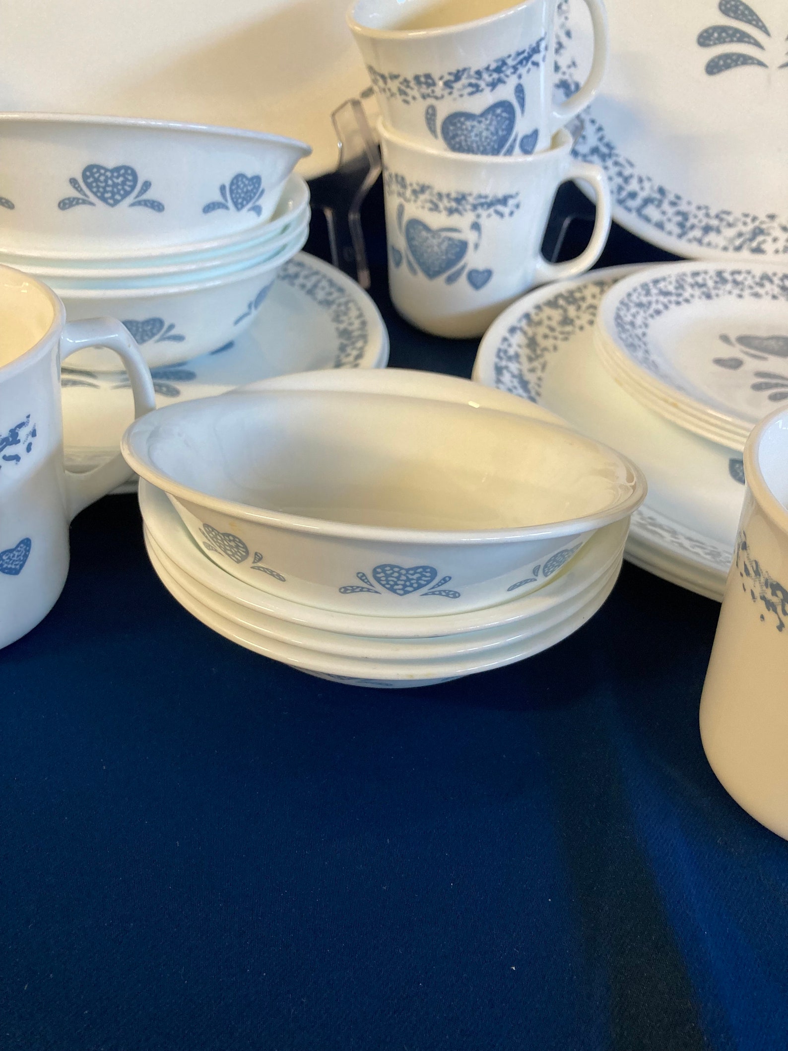 24 Piece Corelle Blue Hearts Dinnerware Set Service for 4 - Etsy
