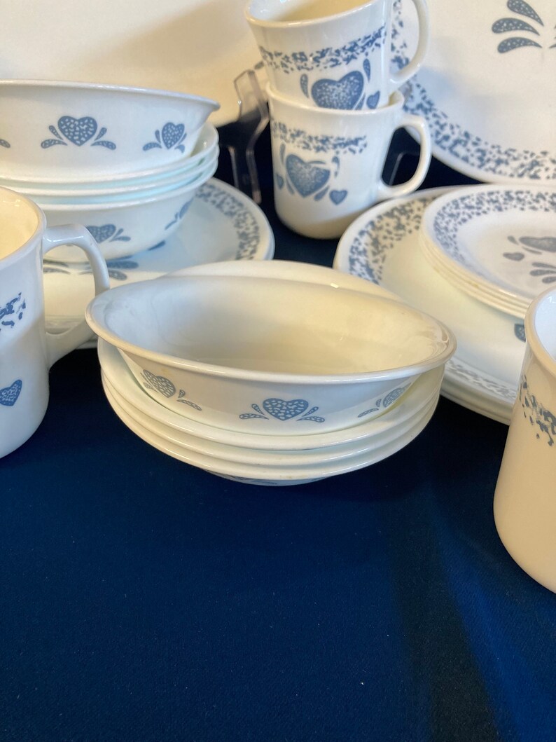 24 Piece Corelle Blue Hearts Dinnerware Set Service for 4 - Etsy