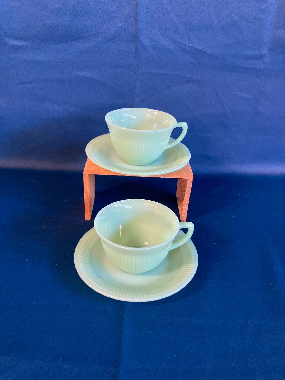 2 Anchor Hocking Jane Ray Jadeite Cups and Saucers - Etsy