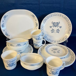 24 Piece Corelle Blue Hearts Dinnerware Set Service for 4 - Etsy