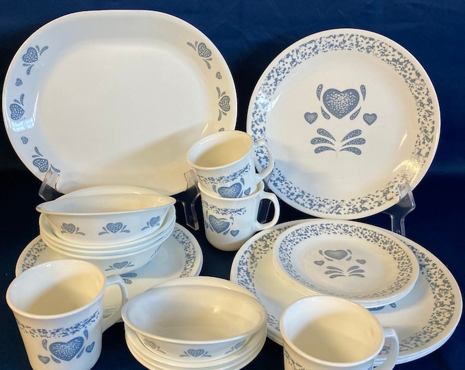 24 Piece Corelle Blue Hearts Dinnerware Set, Service for 4 - Etsy