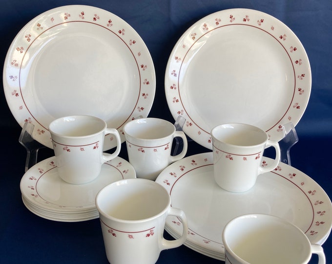 17 Piece Corelle Burgundy Dinnerware Set - Etsy