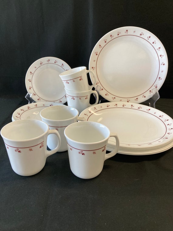 18 Piece Corelle Burgundy Dinnerware Set | Etsy