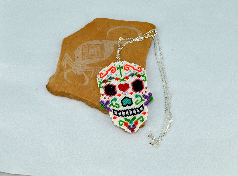 Sugar Skull Heart Beaded Necklace | Etsy
