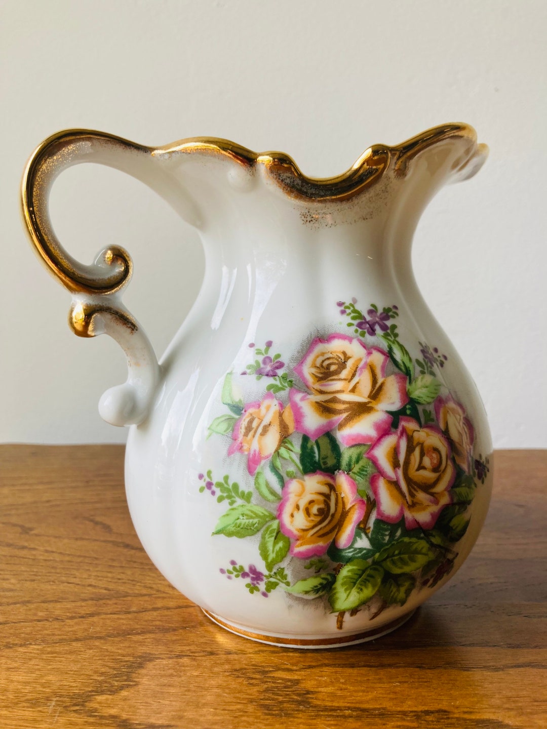 Antique Lefton Gilded Pitcher Hand Painted Roses - Etsy