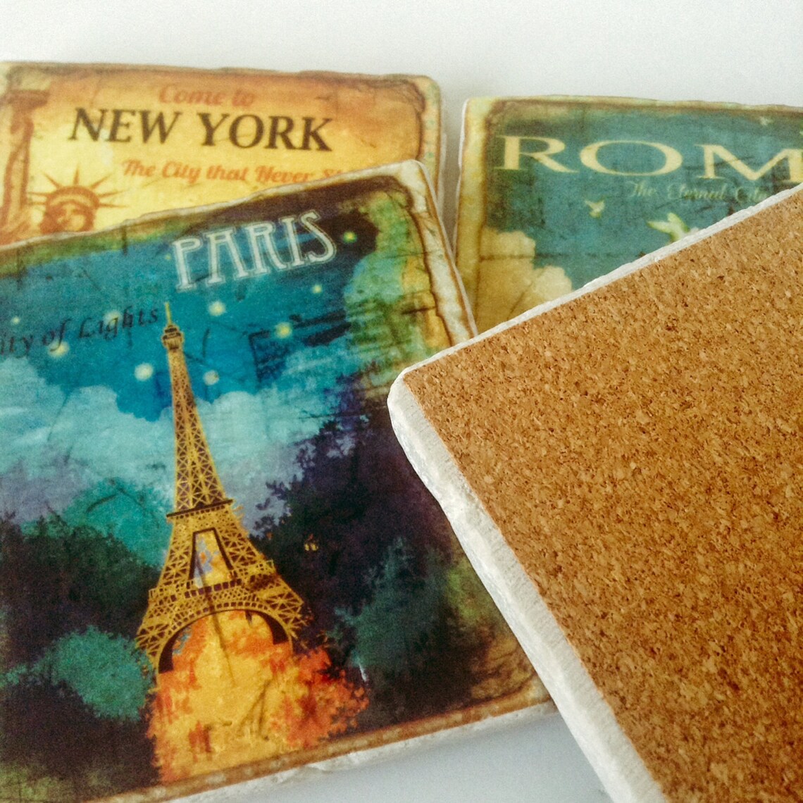 Travel Coasters NYC London Rome Paris Famous Cities | Etsy