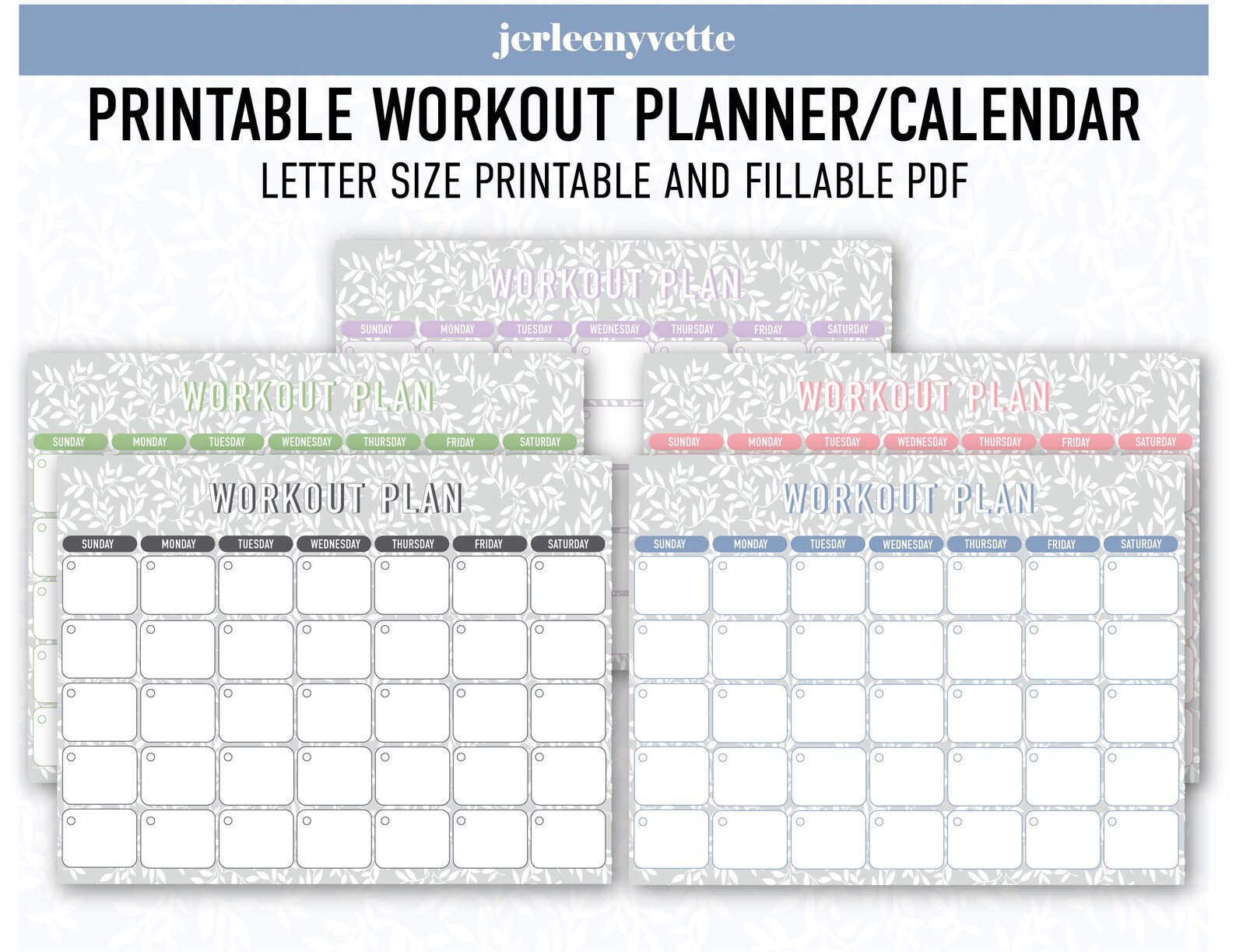 Fillable Printable Workout Calendar Leaves and Vines Workout | Etsy