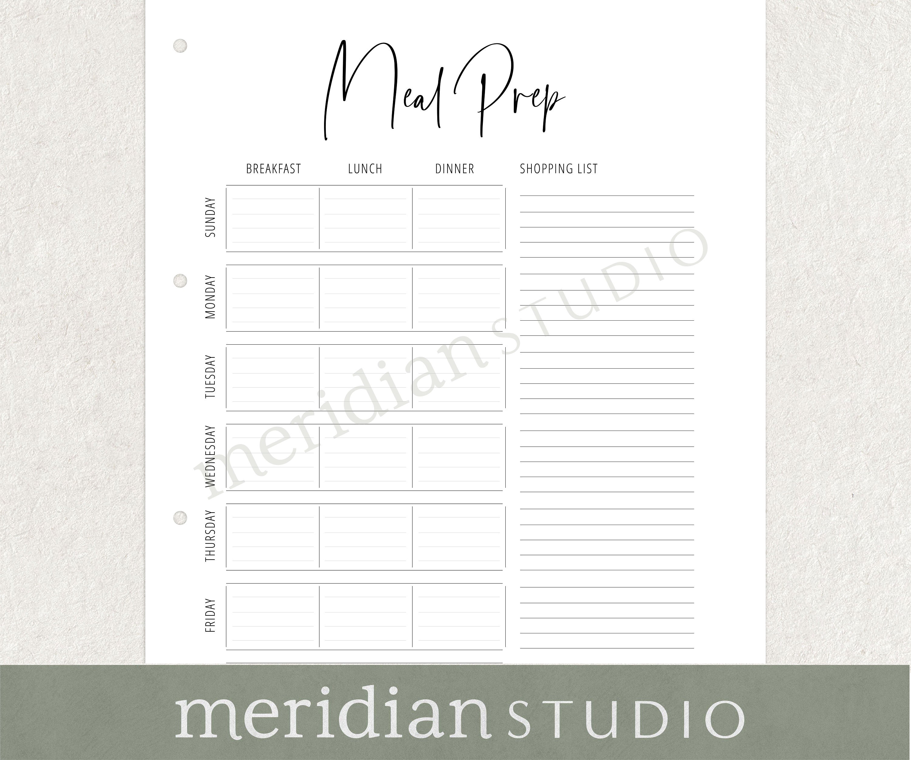Weekly Meal Prep Planner Printable, Meal-by-meal Breakdown, Sunday ...