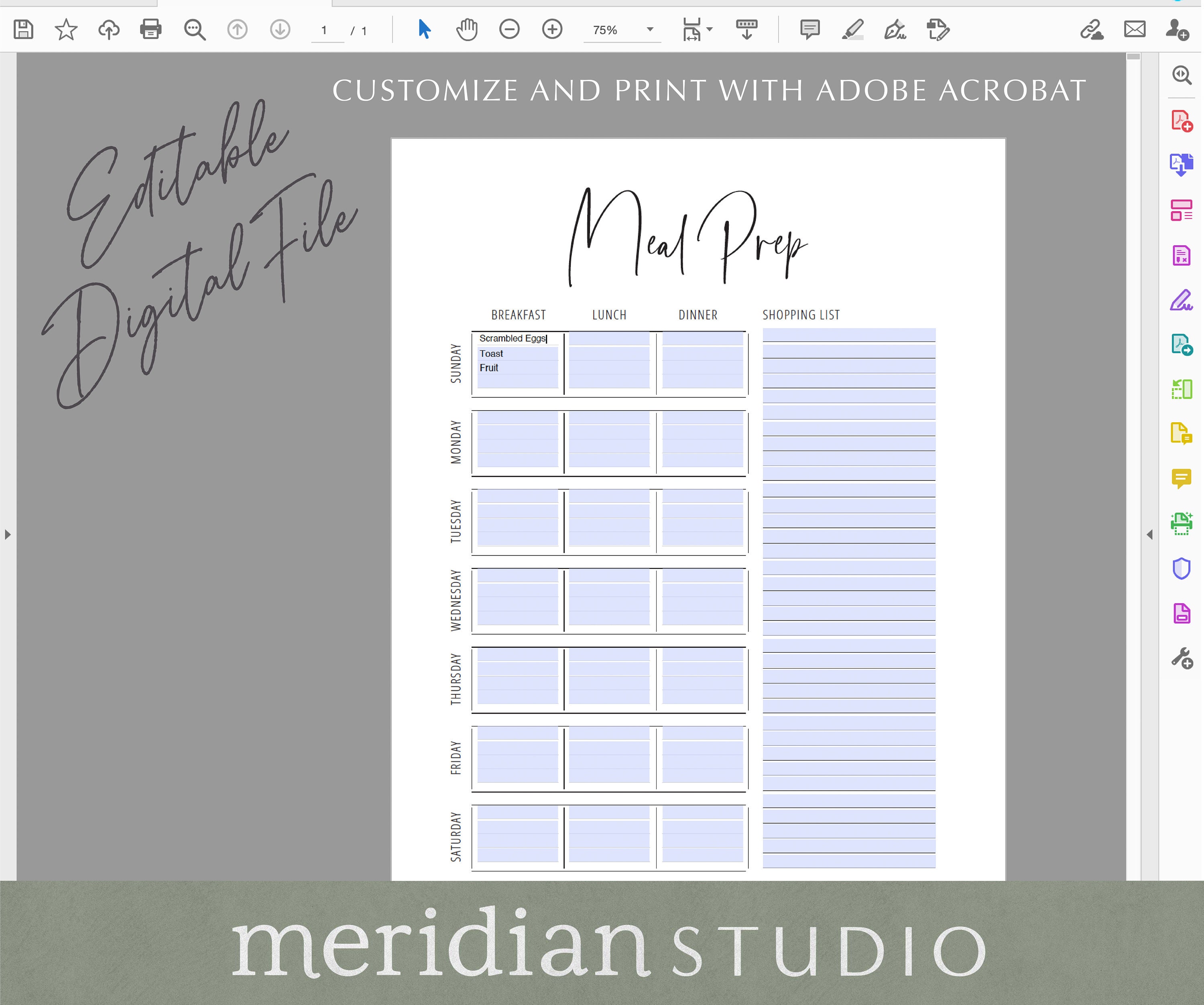 Weekly Meal Prep Planner Printable, Meal-by-meal Breakdown, Sunday ...