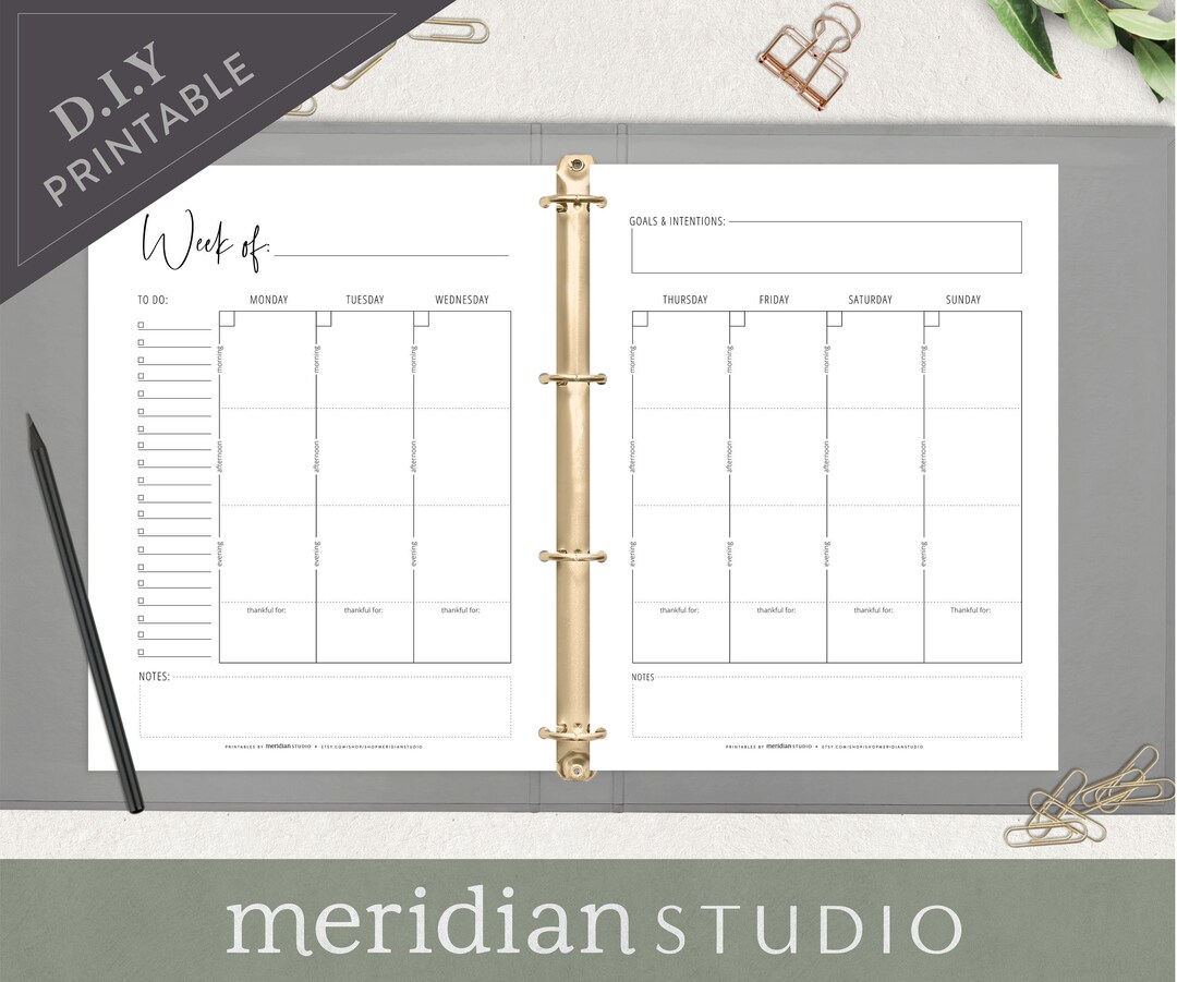 2 Page Weekly Planner Printable Design, Customizable PDF With Time of ...
