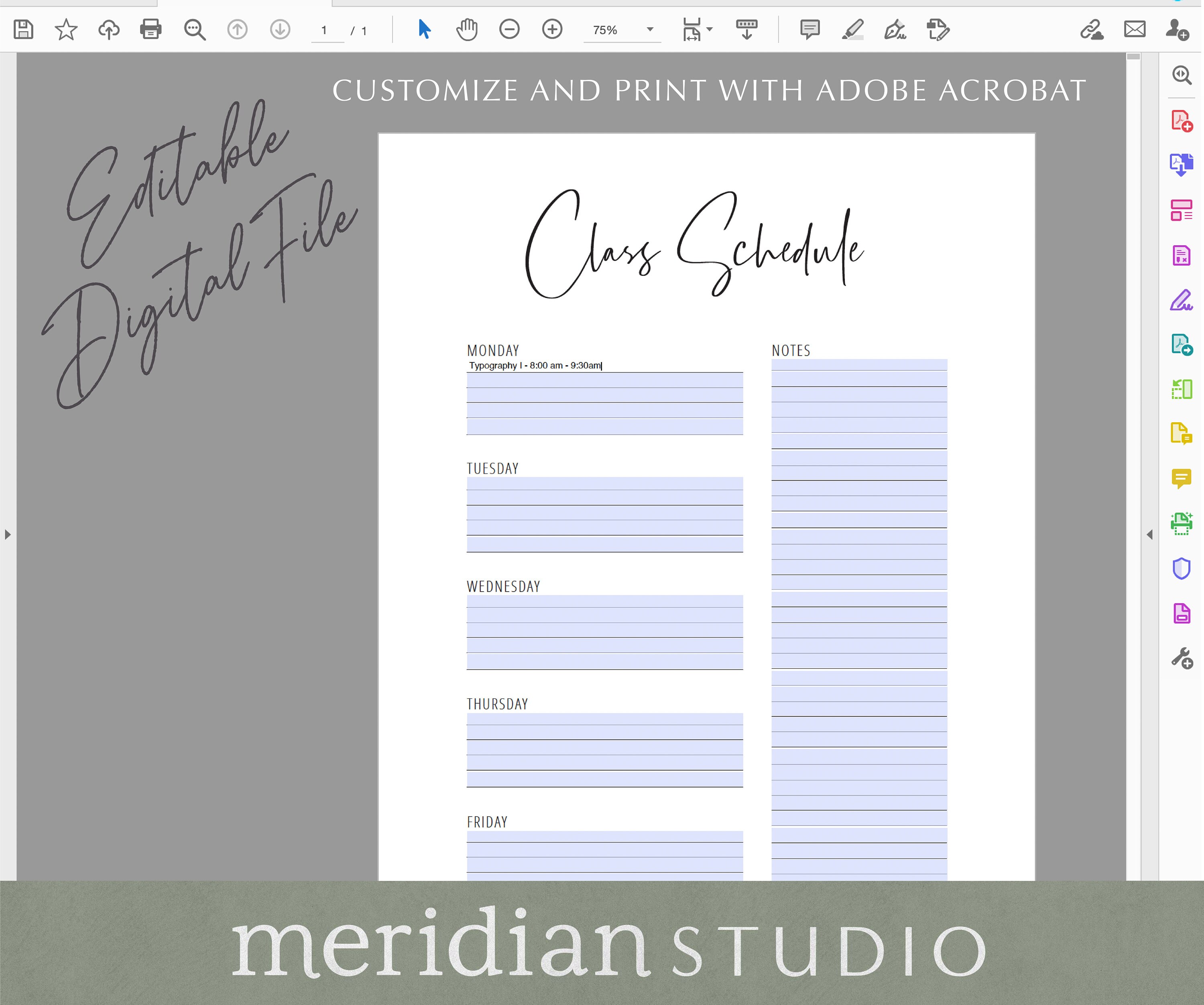 Minimalist Class Schedule Weekly Planner Printable | Etsy