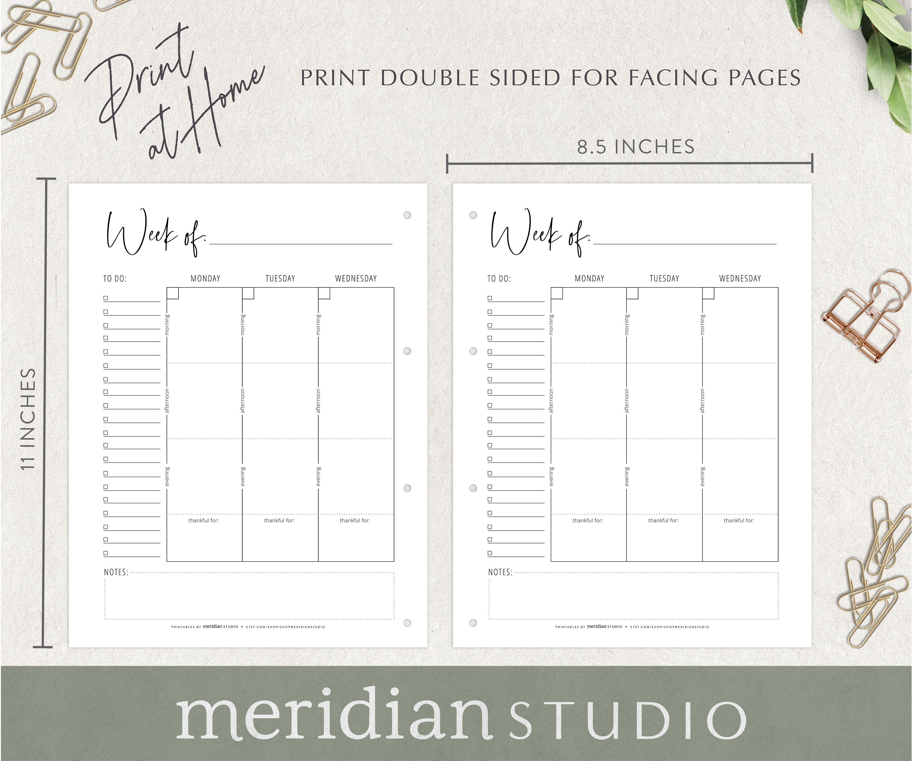 2 Page Weekly Planner Printable Design Customizable PDF With - Etsy