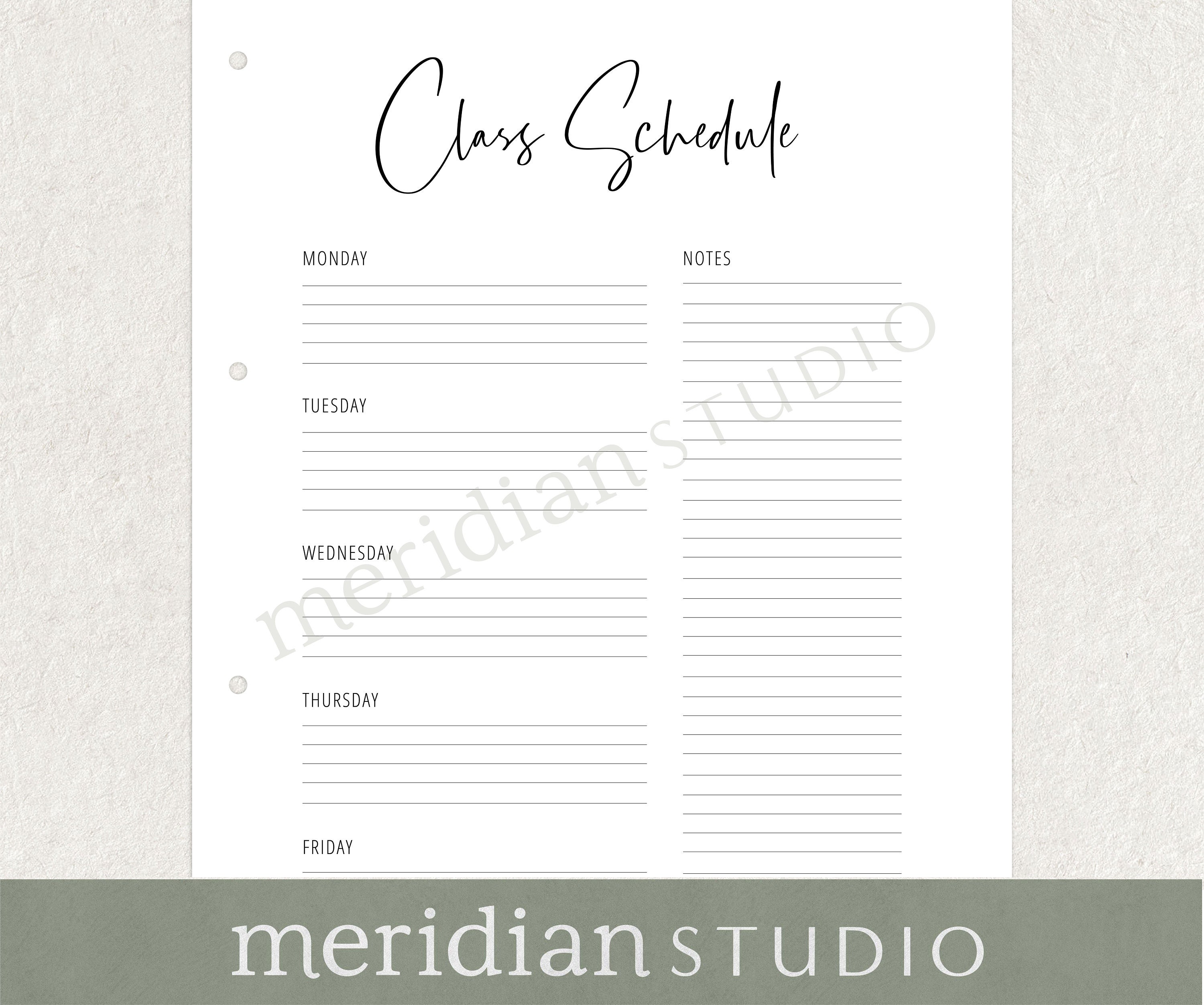 Minimalist Class Schedule Weekly Planner Printable - Etsy