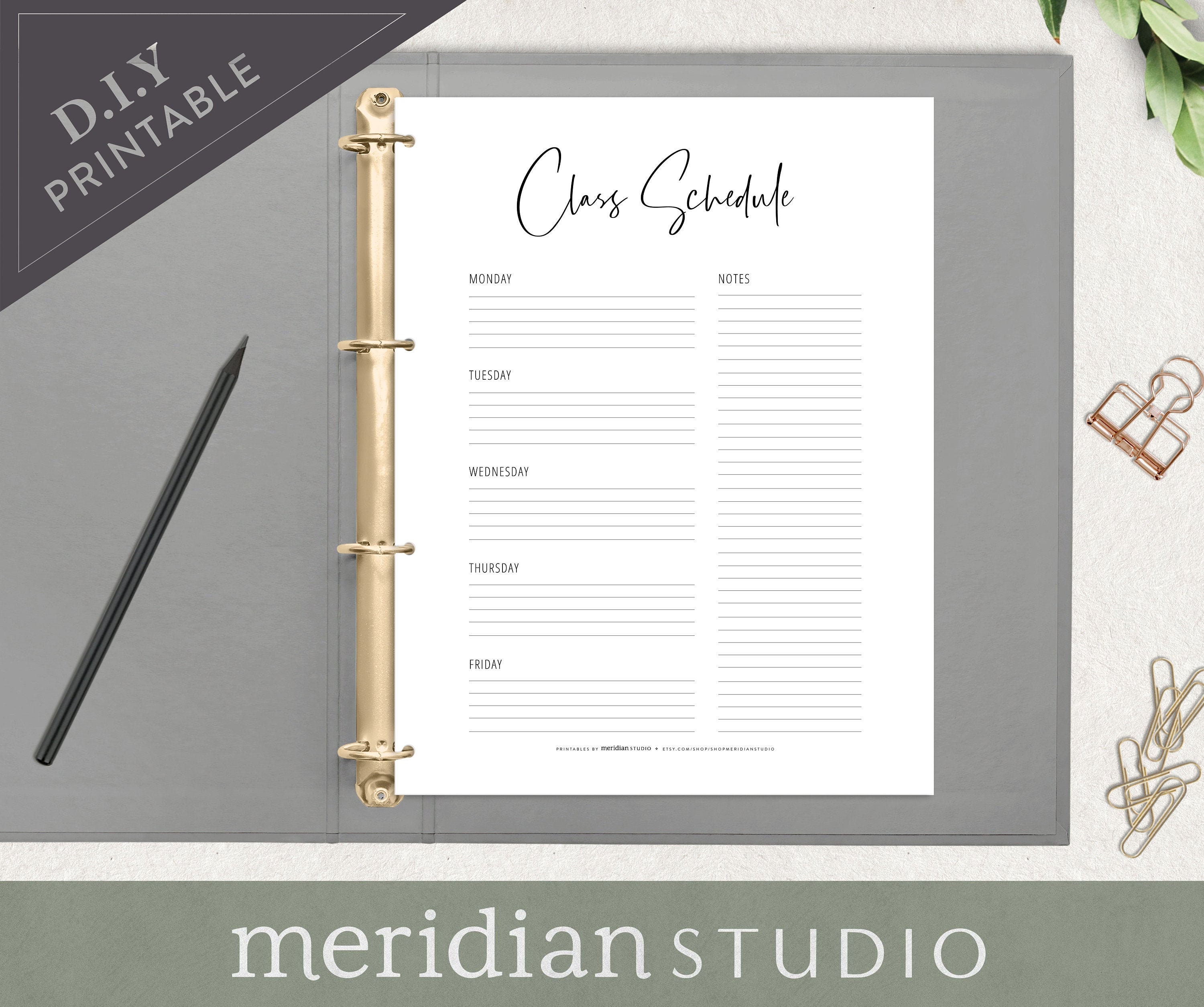 Minimalist Class Schedule Weekly Planner Printable - Etsy