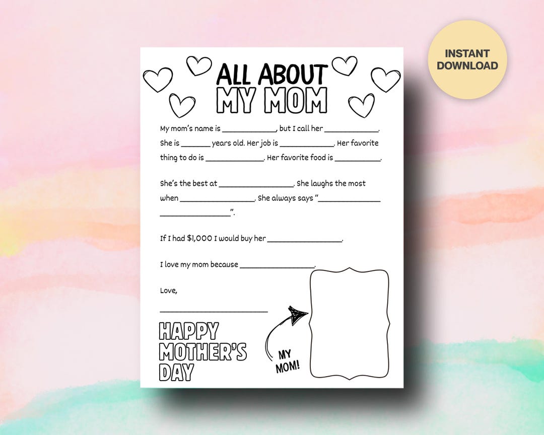 Mother's Day Worksheet: Funny Kid's Fill-in Gift (PDF Download) - Etsy