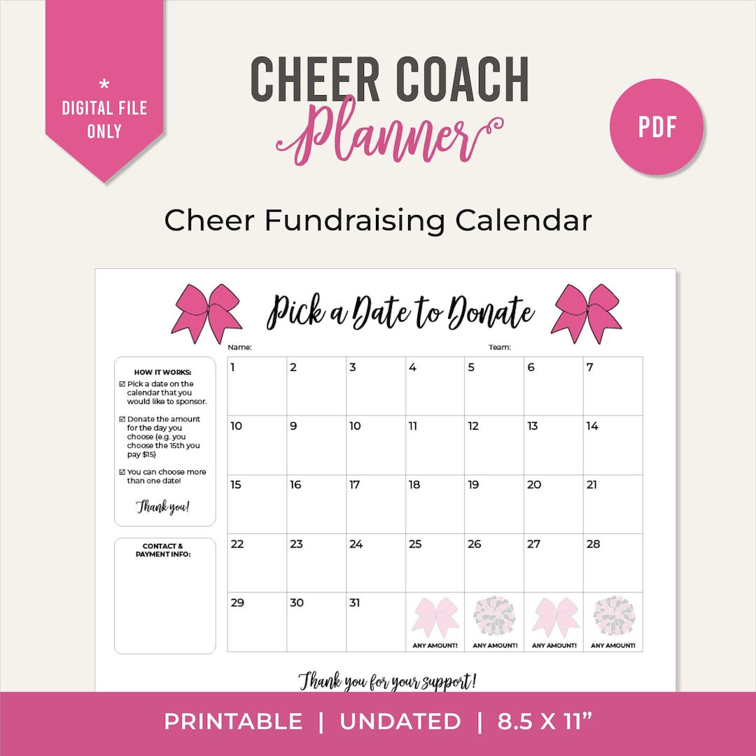 Cheer Fundraiser Calendar, Cheer Planner, Coaching Binder, Cheerleading ...