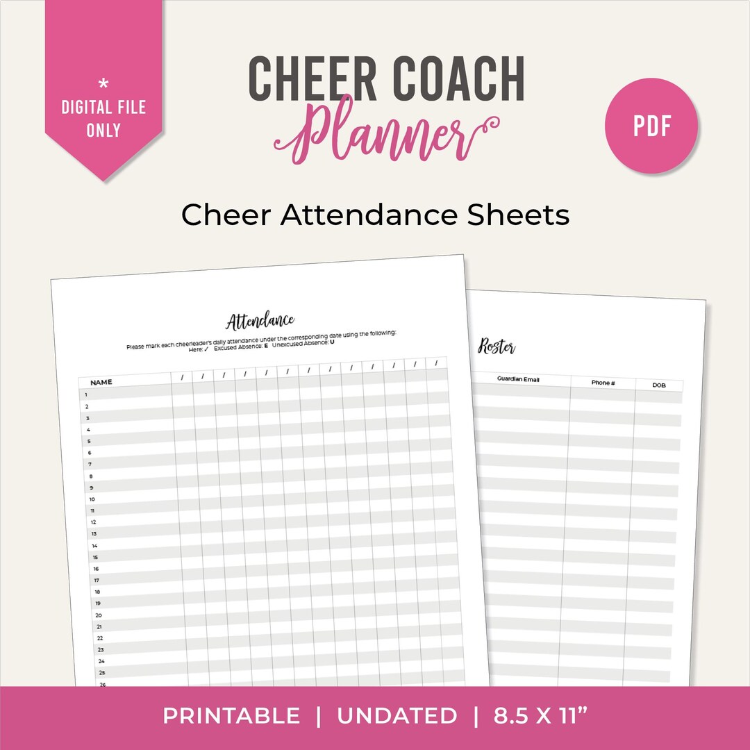 Cheer Attendance Sheets, Cheer Planner, Coaching Binder, Cheerleading ...