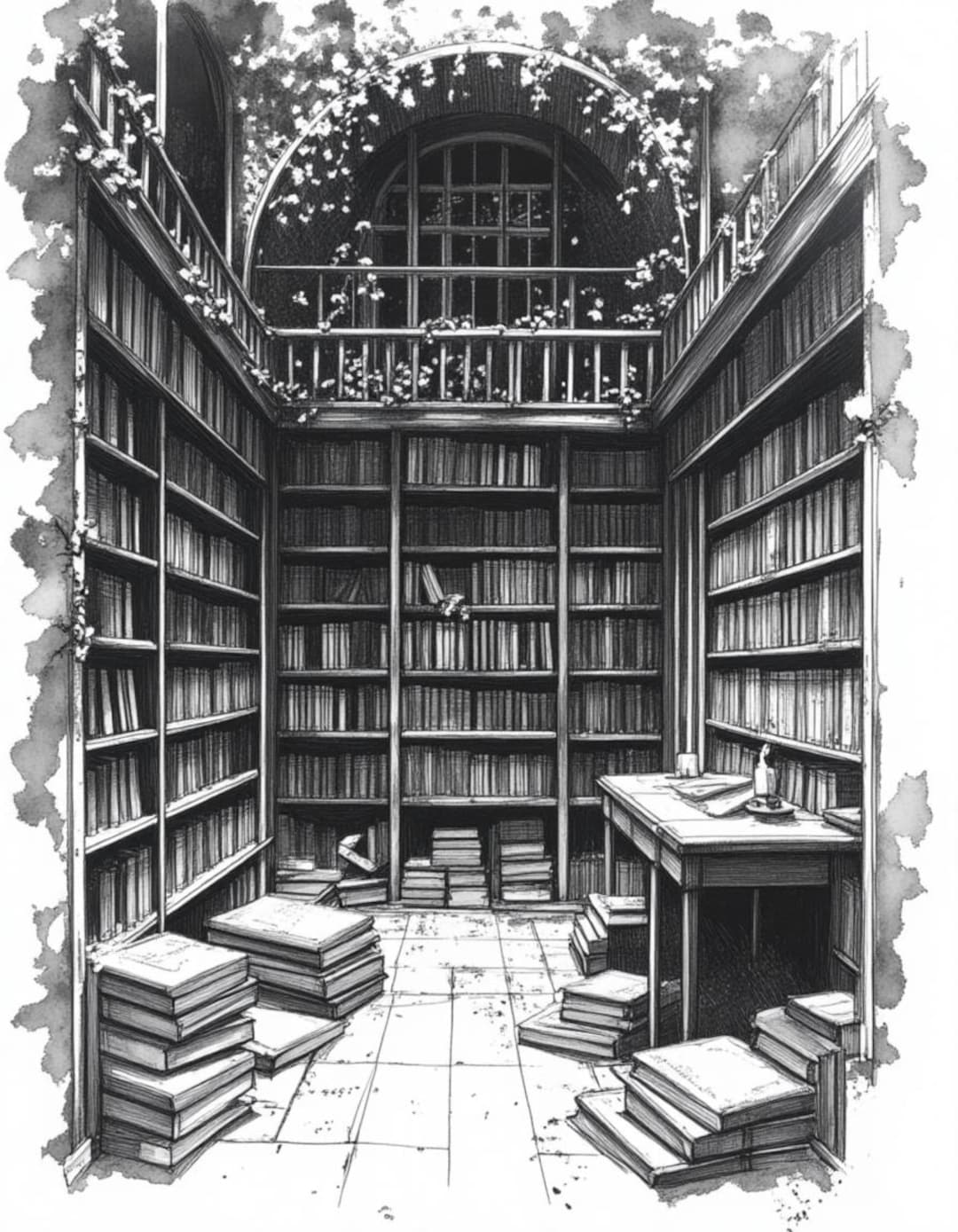 The Living Library ~ Digital Art Print | Dark Academia Aesthetic Ink ...