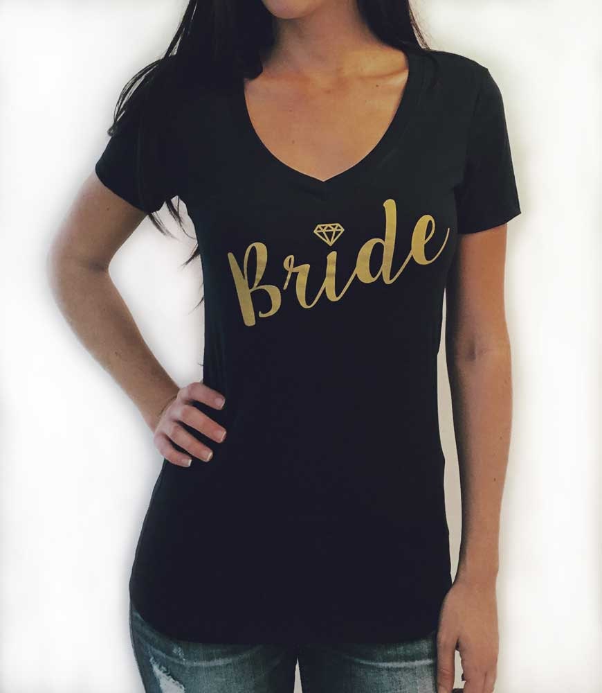 Bride Shirt. Bride V-neck Tee With Gold Sparkly Print. Super Soft and ...