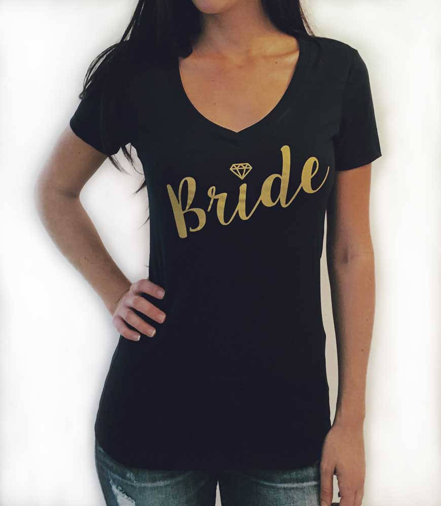 Bride T-shirt. Shirt for Bride. Wedding Day Shirt. V-neck Fitted Tee ...