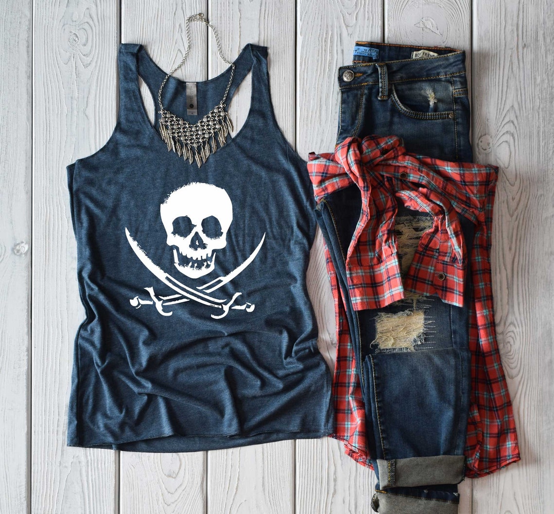 Pirate Shirt. Skull Tank Top. Super Soft and Comfy Tri-blend Racerback ...