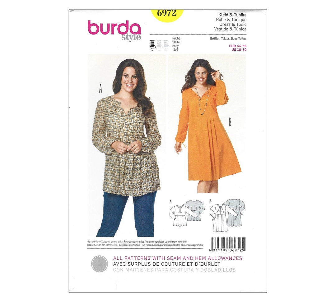 Sewing Pattern Burda 6972 Misses Loose Fitting Raised Waist Tunic ...