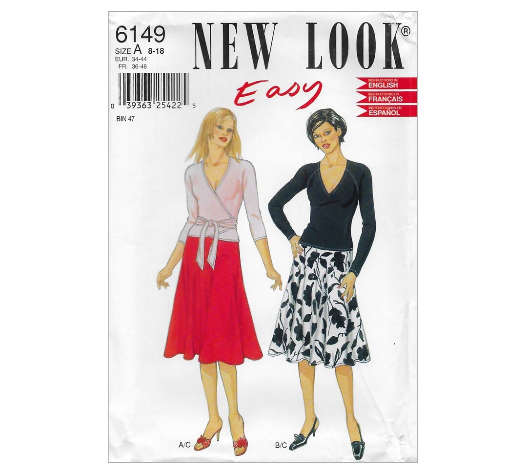 1990s Sewing Pattern New Look 6149 Misses V-neck Knit Top & Flared ...