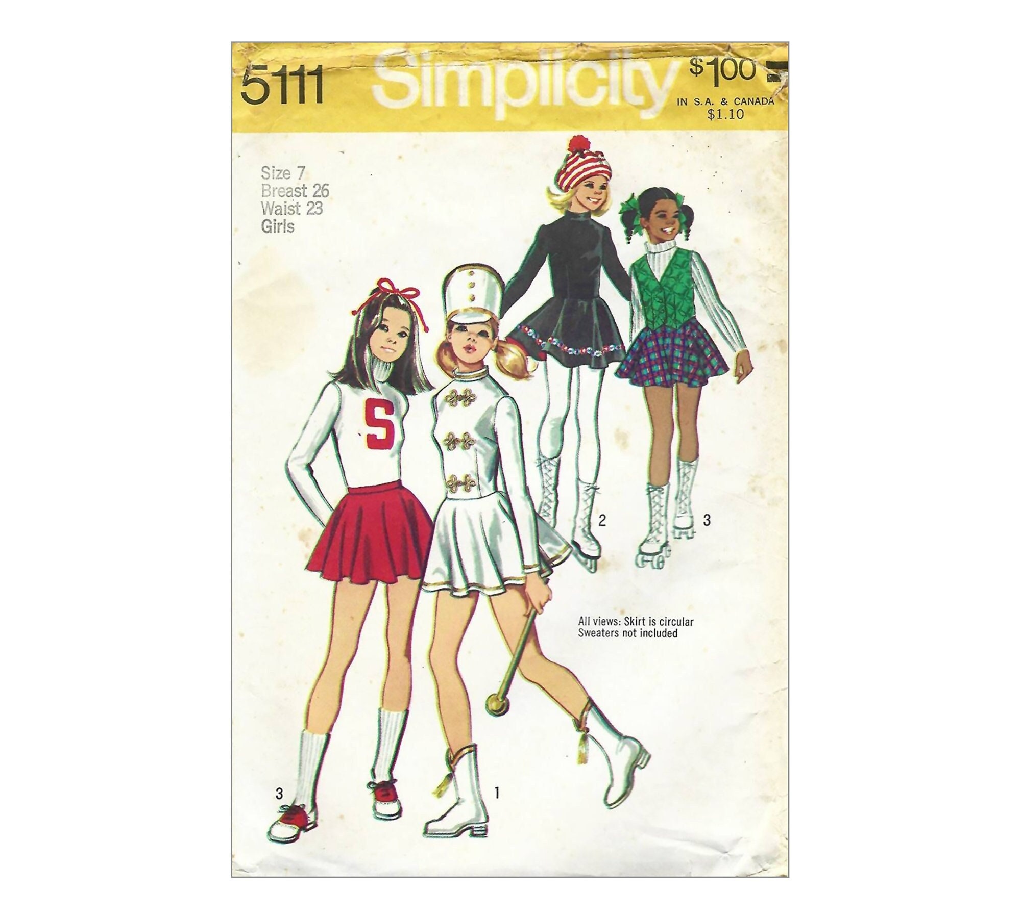 Vintage 1970s Sewing Pattern Simplicity 5111 Girls Cheerleader & Roller ...