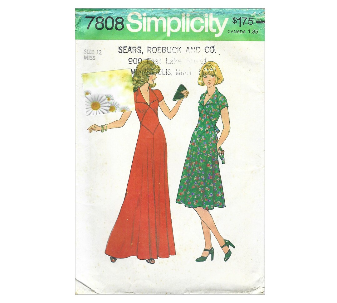 Vintage 1970s Simplicity 7808 Women Flared Dress Sewing - Etsy