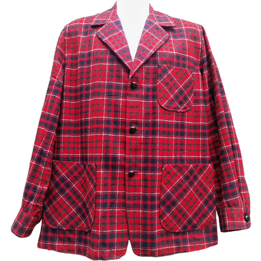 Vintage Red and Navy Plaid Shirt Jacket With Pockets by PENDLETON - Etsy