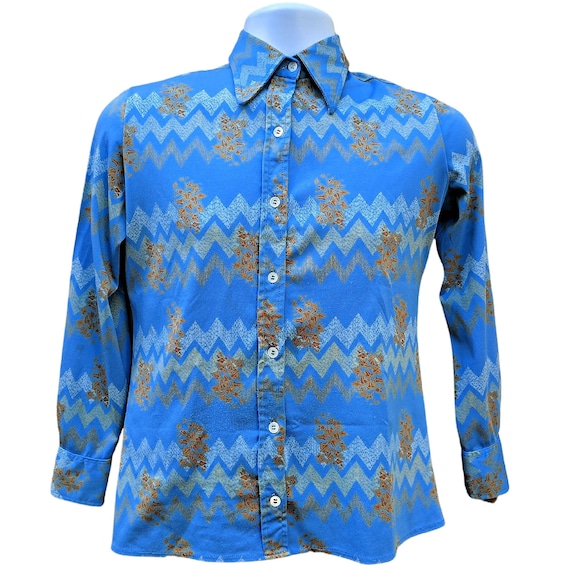 Vintage 1960 or 70's blue and brown pattern long coll… - Gem