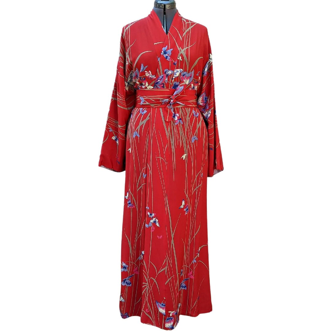 Vintage 1990s Deadstock Silk Red Kimono Robe With Matching Belt Made in ...