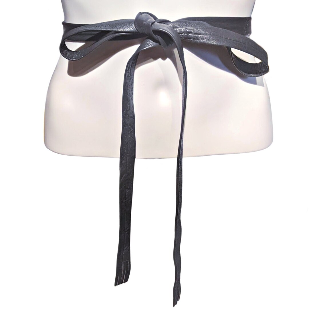 Vintage 1970s or 80s Gray Thin Leather Tie Belt With Fringed Edges by ...