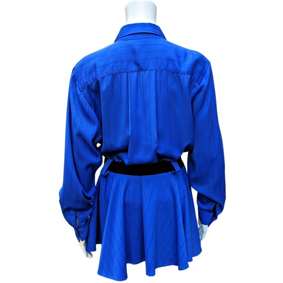 Vintage 1980s blue with black belt and pin stripe pep… - Gem