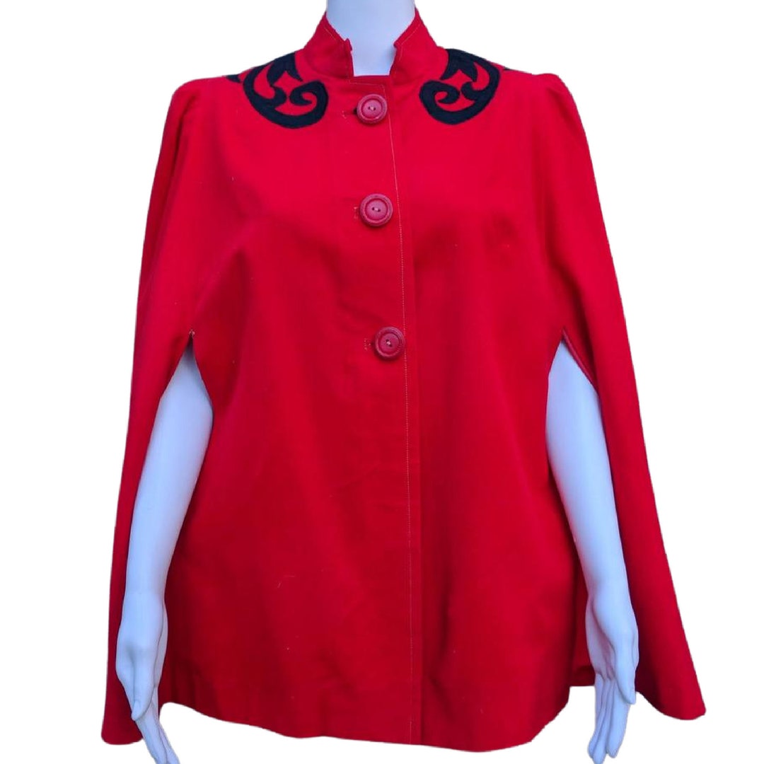 Vintage Red Wool Three Buttons Cape - Etsy