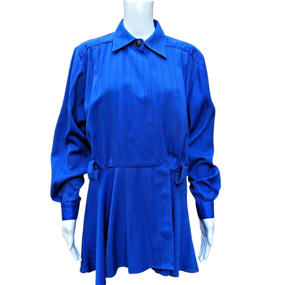 Vintage 1980s blue with black belt and pin stripe pep… - Gem