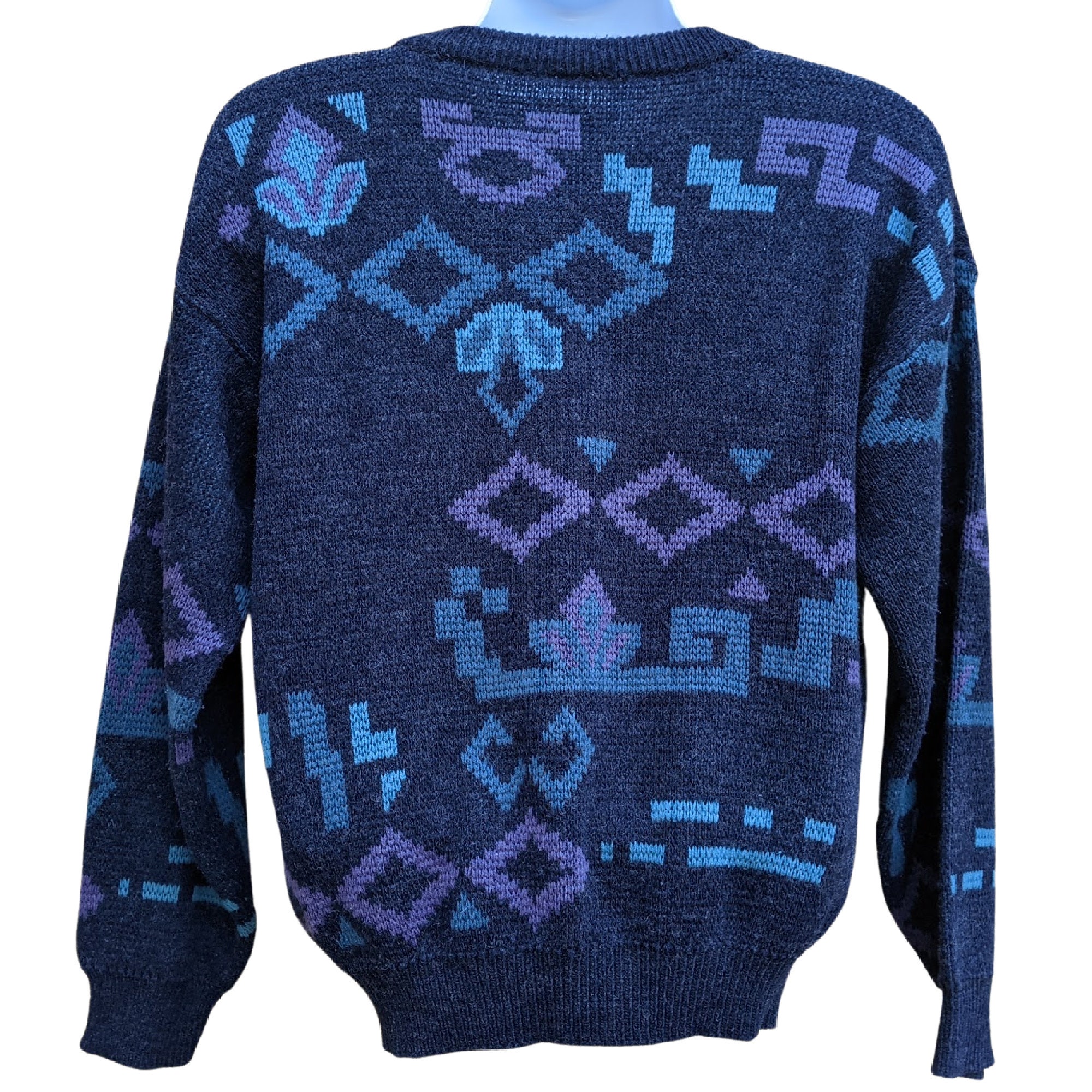 Suéter acrílico vintage azul marino azulado y púrpura | Etsy