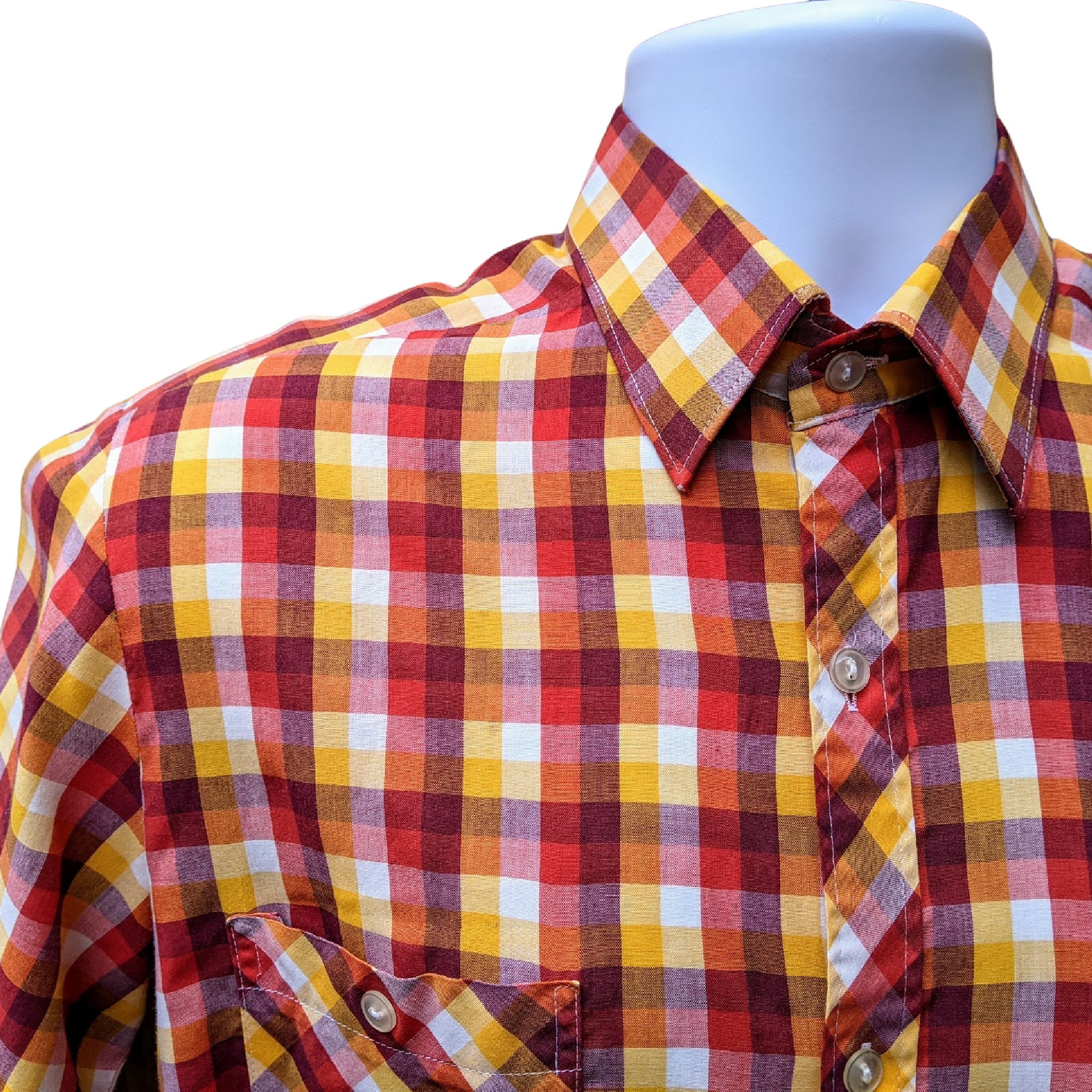 Vintage 60s Red Yellow and White Check Short Sleeve Shirt - Etsy Ireland