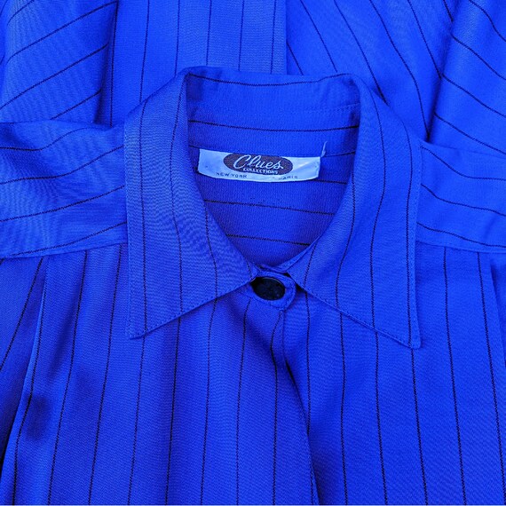 Vintage 1980s blue with black belt and pin stripe pep… - Gem